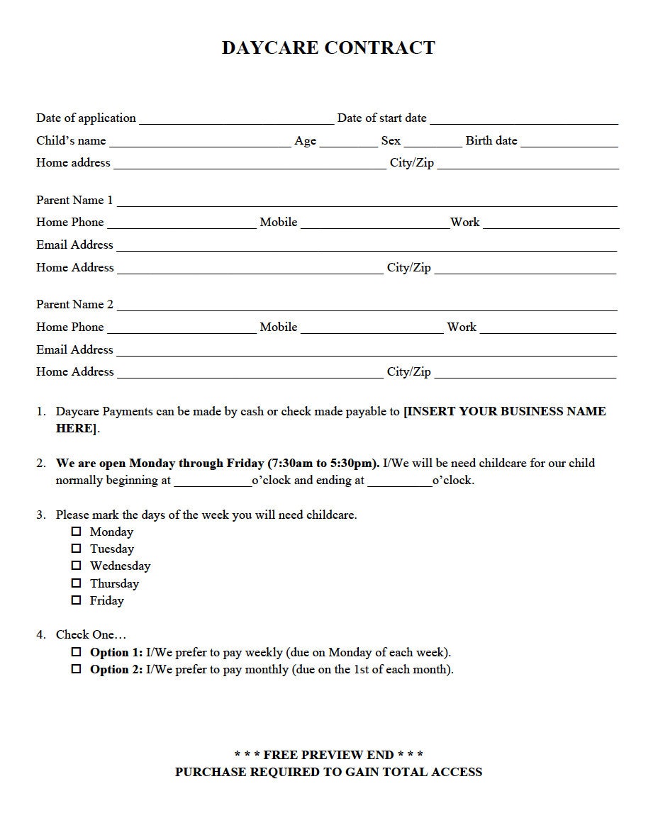 Daycare Contract: Fully Editable Child Care Enrollment - Etsy Canada