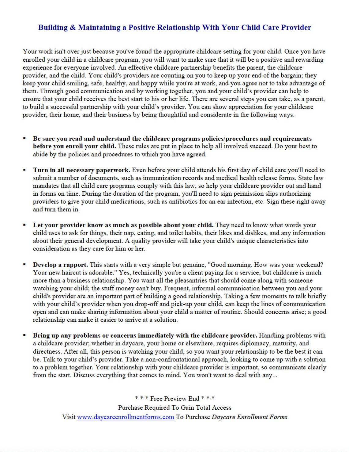 Daycare Enrollment Forms Packet: Fully Editable Child Care Registration ...