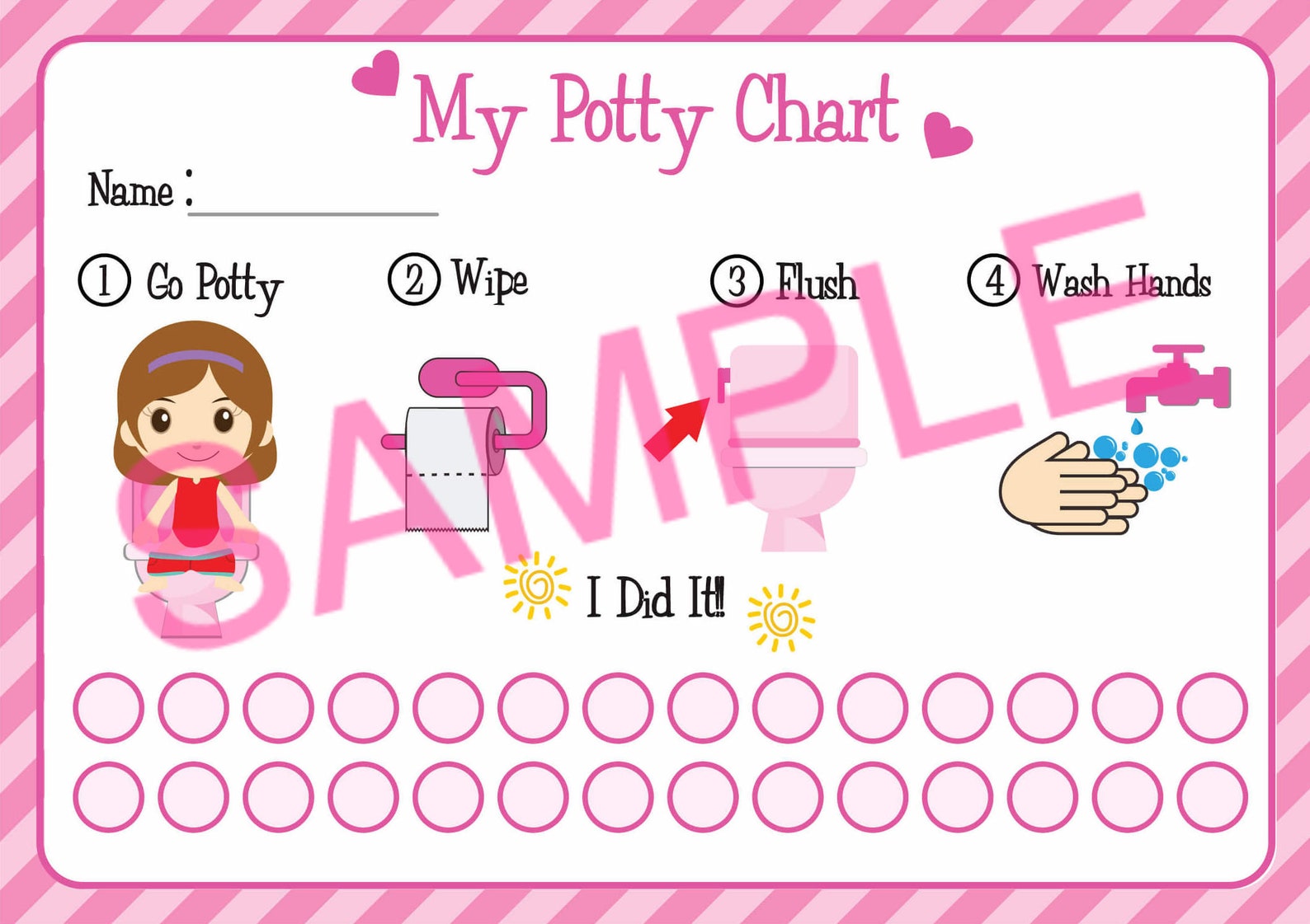 Potty Training Chart for Girl, Bathroom Sticker Chart, Toddler Reward ...