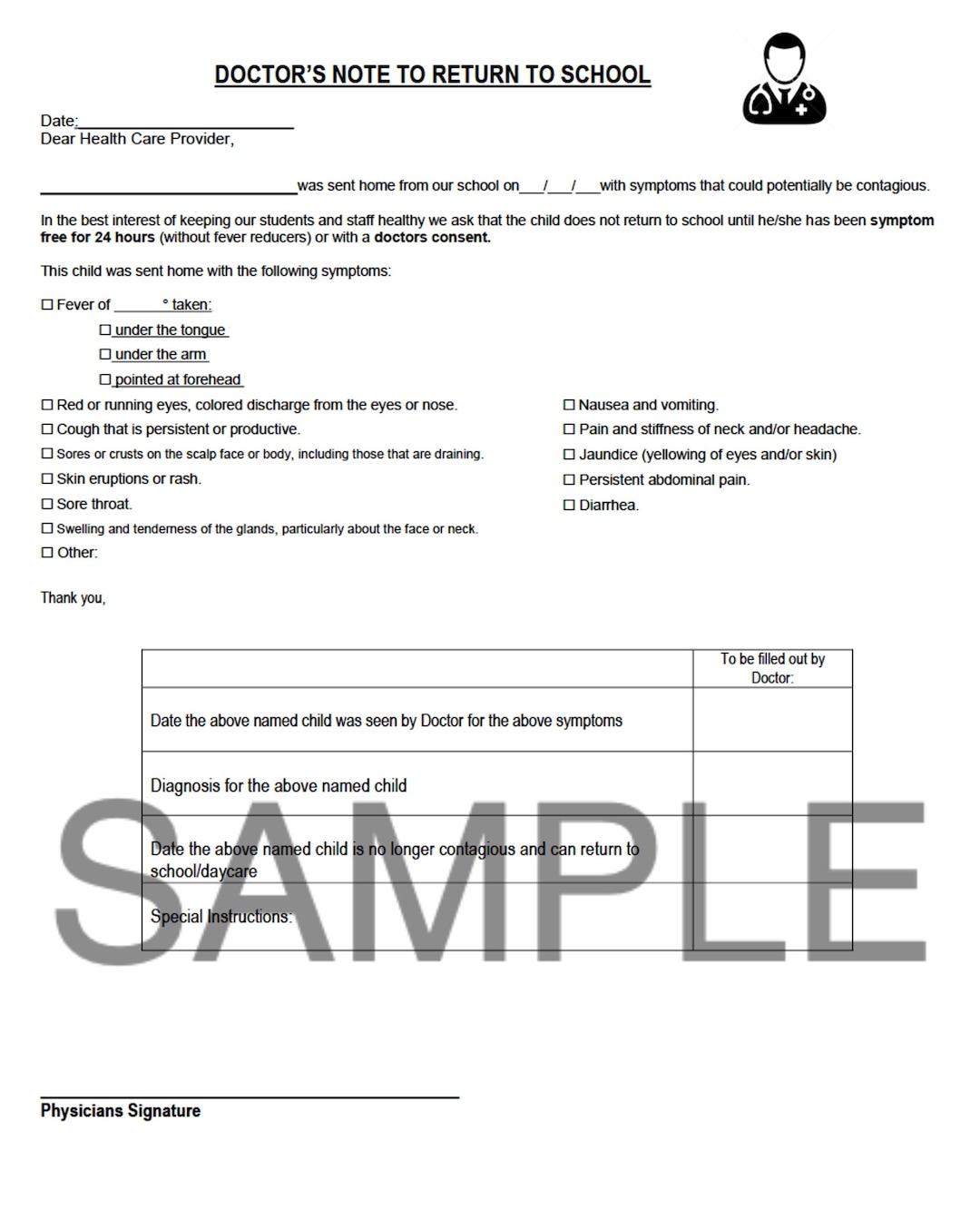 Doctors Note to Return to School/daycare - Etsy