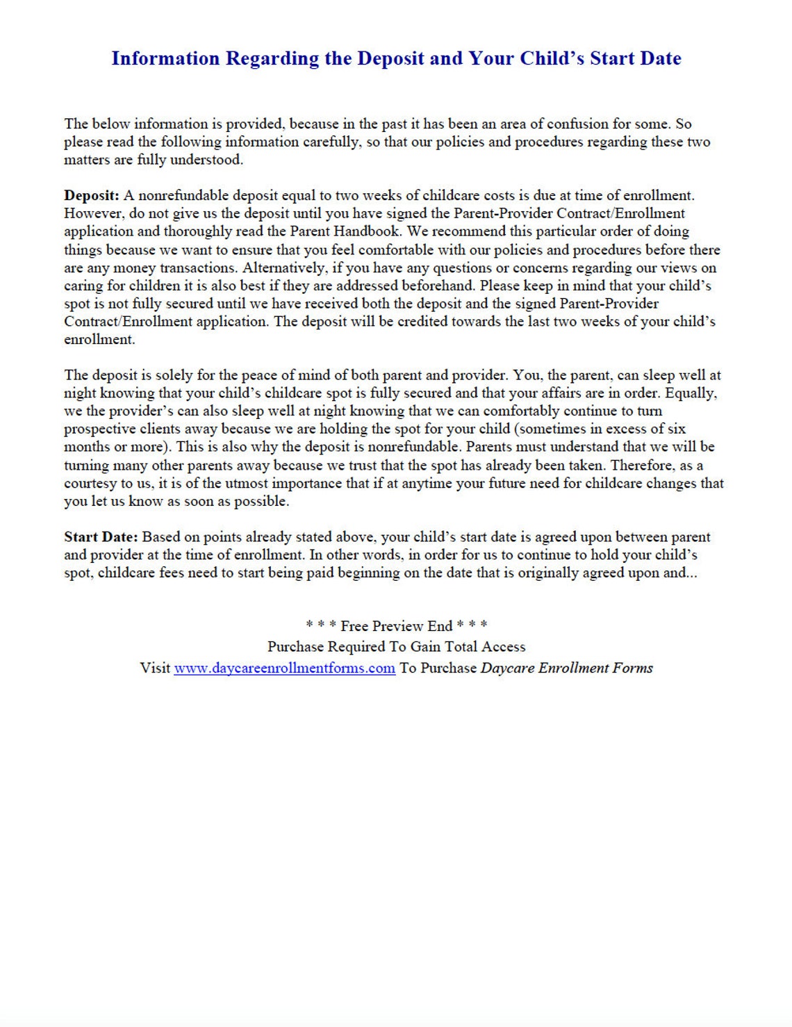 Daycare Enrollment Forms Packet: Fully Editable Child Care Registration ...