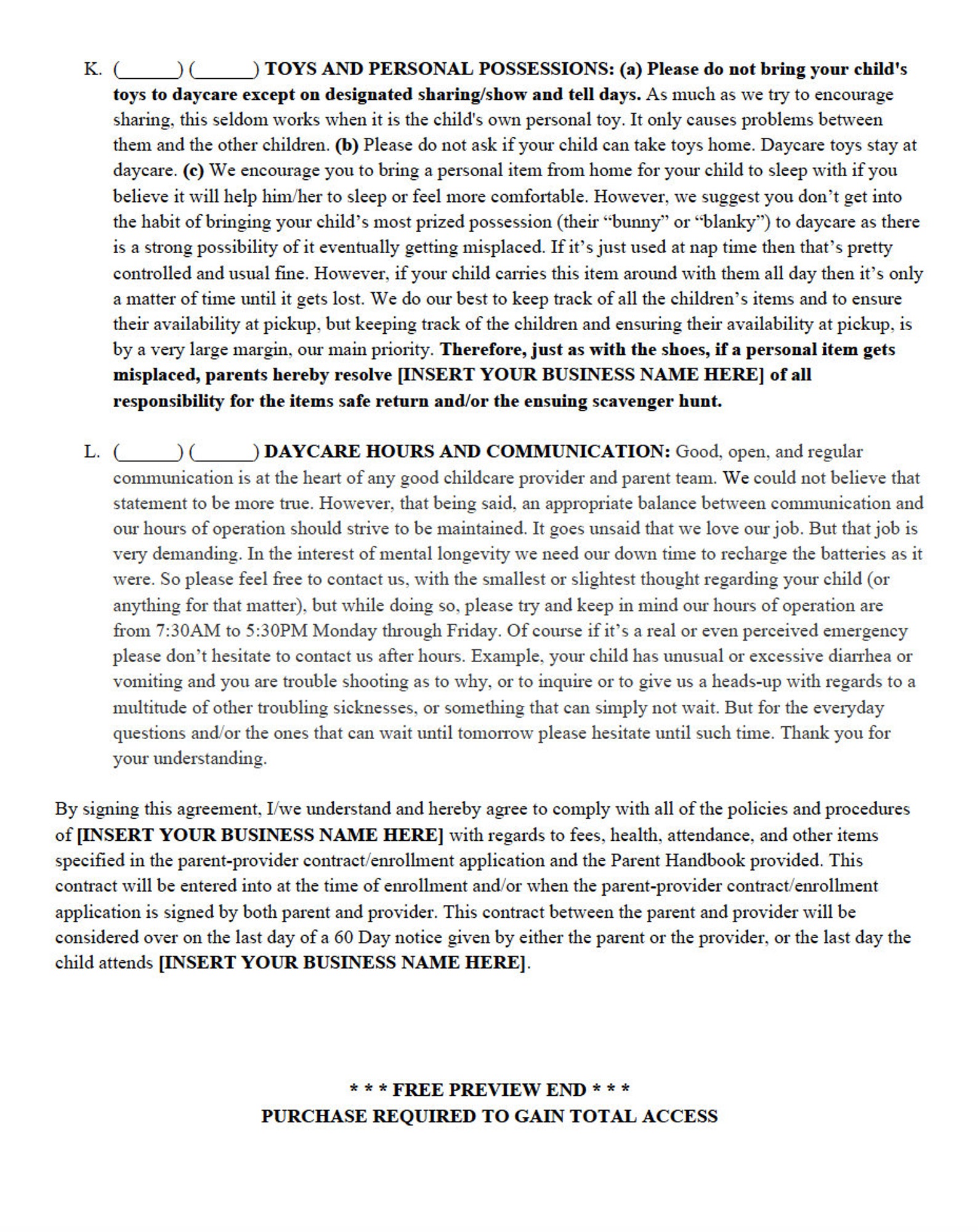 Daycare Contract: Fully Editable Child Care Enrollment Contract | PDF ...