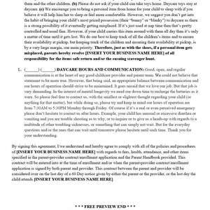 Daycare Contract: Fully Editable Child Care Enrollment Contract | PDF ...