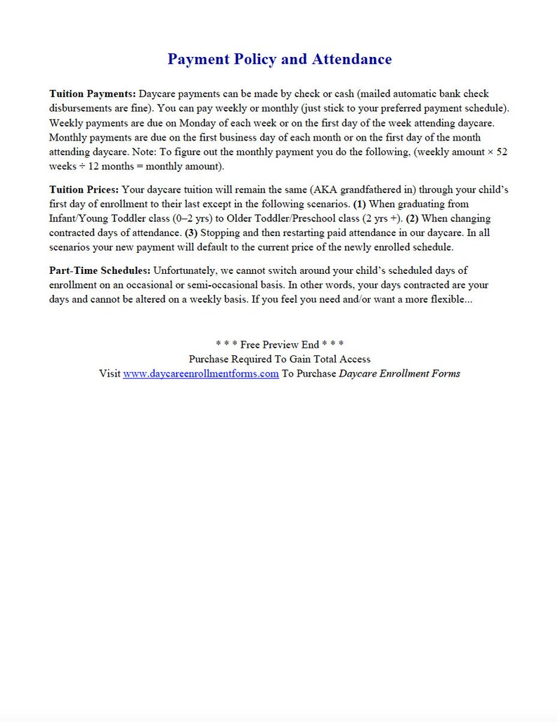 Daycare Enrollment Forms Packet: Fully Editable Child Care Registration ...