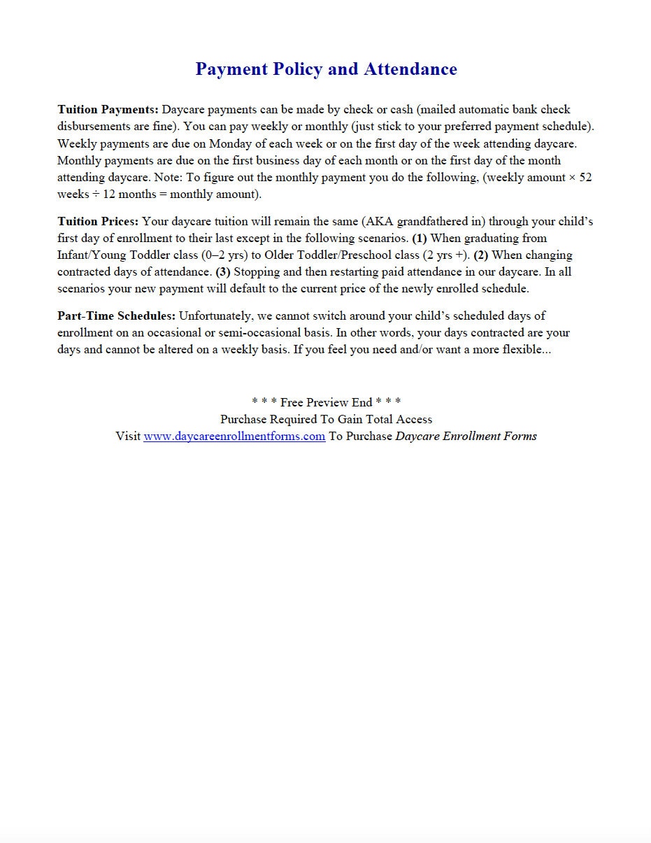 Daycare Enrollment Forms Packet: Fully Editable Child Care Registration ...