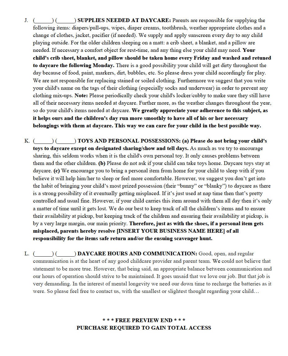 Daycare Contract: Fully Editable Child Care Enrollment Contract | PDF ...
