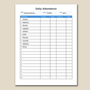 Childcare Daily Attendance Sheet With Fillable Form Fields | HD PNG and ...