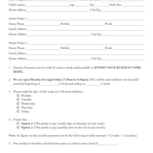 Daycare Enrollment Forms Packet: Fully Editable Child Care Registration ...