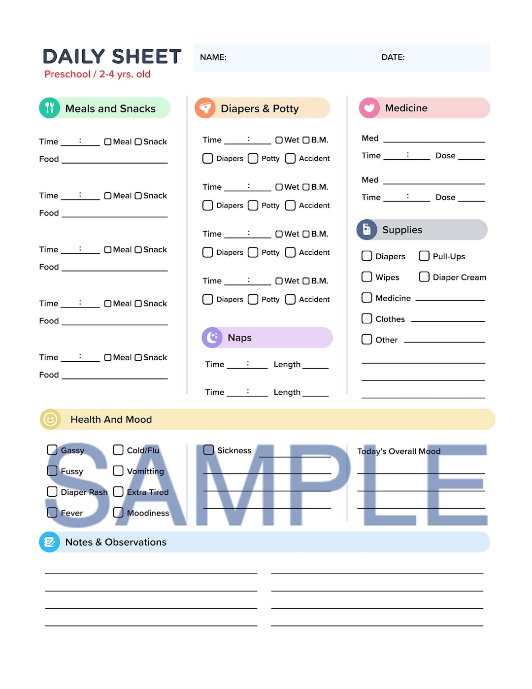 Preschool Daily Report: PNG, PDF, and Microsoft Word | Download, Save ...