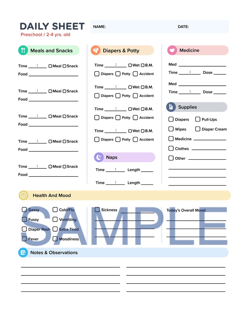 Preschool Daily Report: PNG, PDF, and Microsoft Word | Download, Save ...