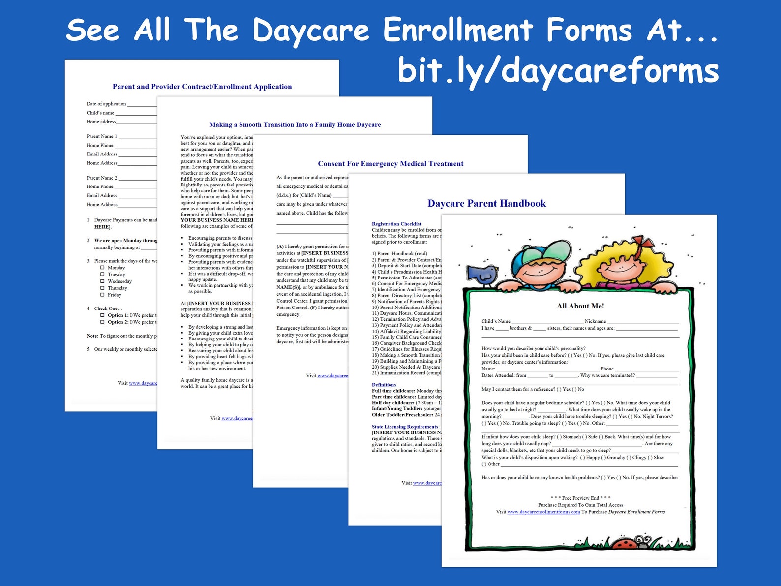 Daycare Enrollment Forms Packet: Fully Editable Child Care Registration ...