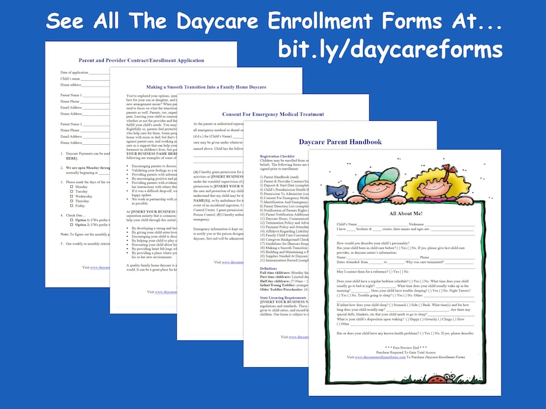 Daycare Enrollment Forms Packet: Fully Editable Child Care Registration ...