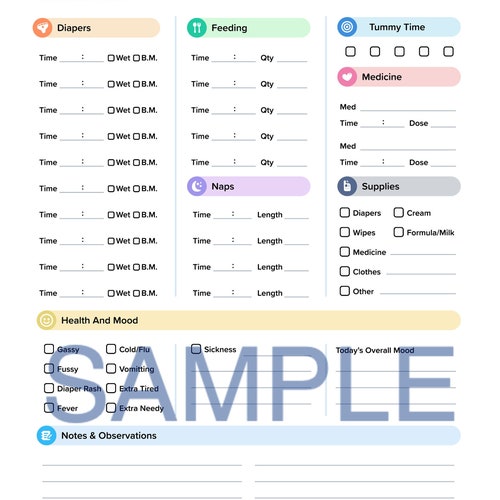 Infant Daily Report: PNG PDF and Microsoft Word Download - Etsy