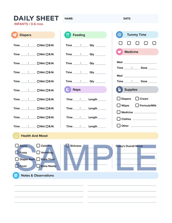 Infant Daily Report: PNG PDF and Microsoft Word Download | Etsy