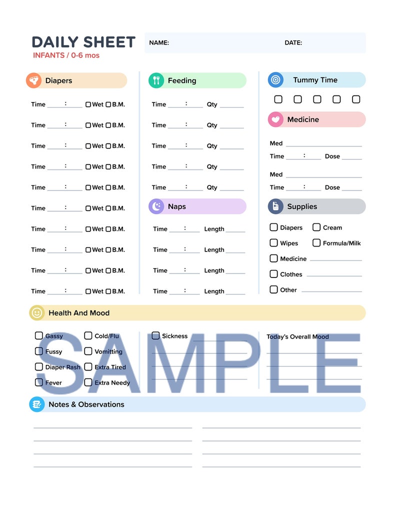 Infant Daily Report: PNG, PDF, and Microsoft Word | Download, Save, and ...