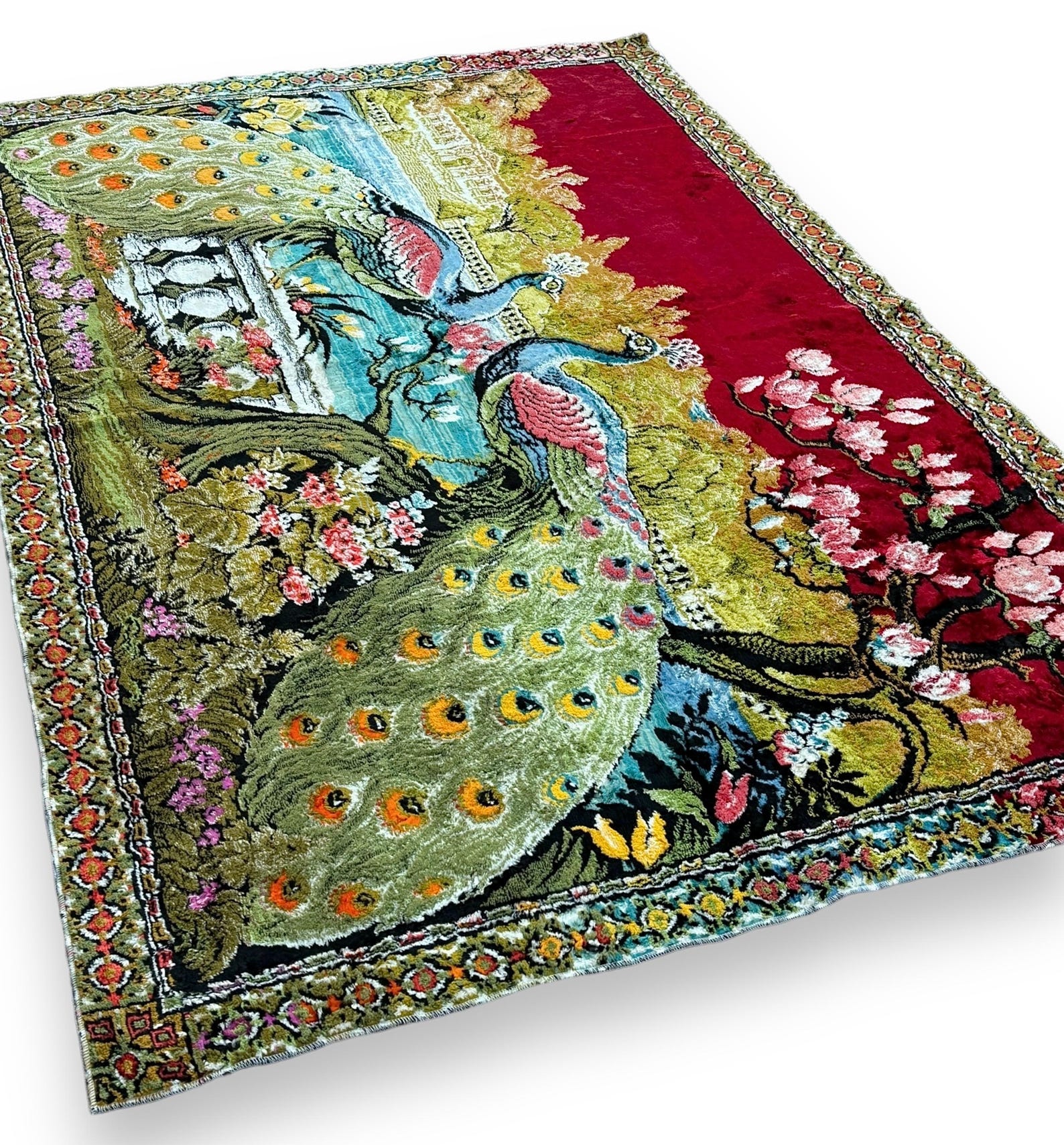 Vintage Peacocks Velvet Tapestry Wall Rug Wall Hanging Decor Home Decor ...