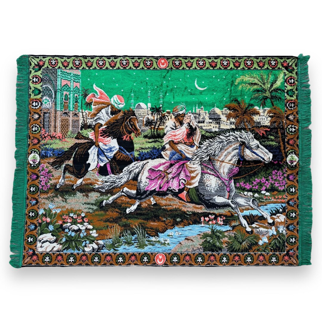Vintage 1970s Arabian Nights Tapestry - Velvet Wall Hanging Rug With ...