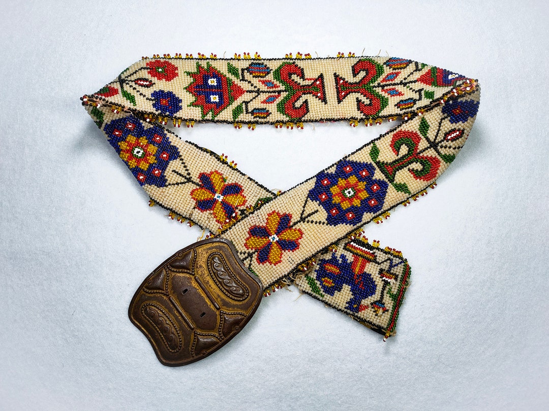 Antique Beaded Belt | Prison Beadwork Belt | Glass Beaded Floral Belt ...