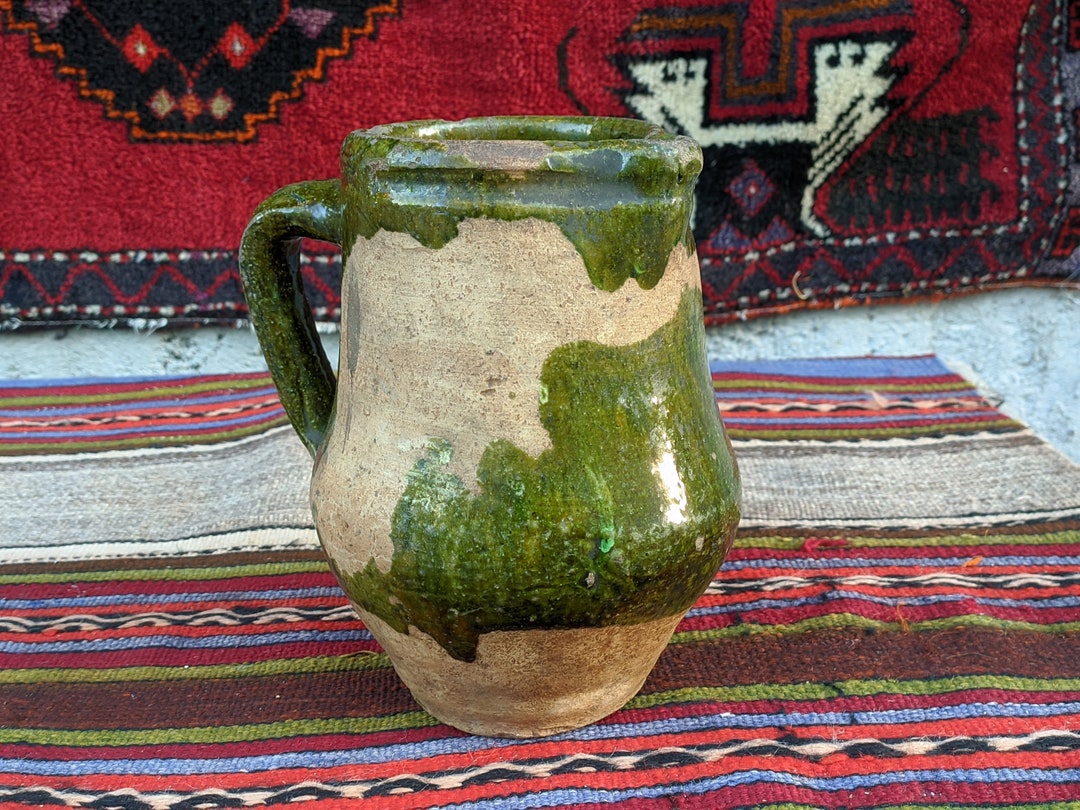Antique Green Glazed Tiny Pottery Jug, Antique Earthenware, Antique ...