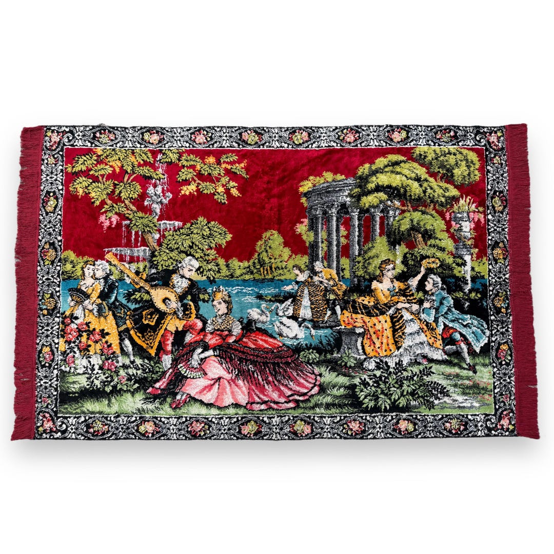 Vintage Velvet Wall Rug Tapestry - 178x117 Cm Romantic European Scene ...