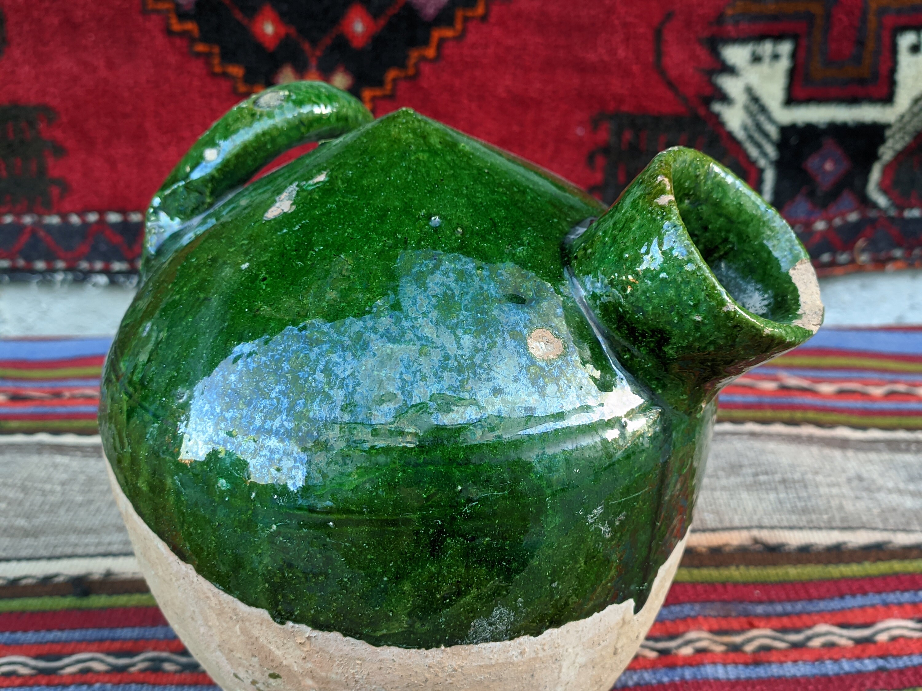 Antique Handmade Green Glazed Pottery Earthenware / Antique Ceramics ...