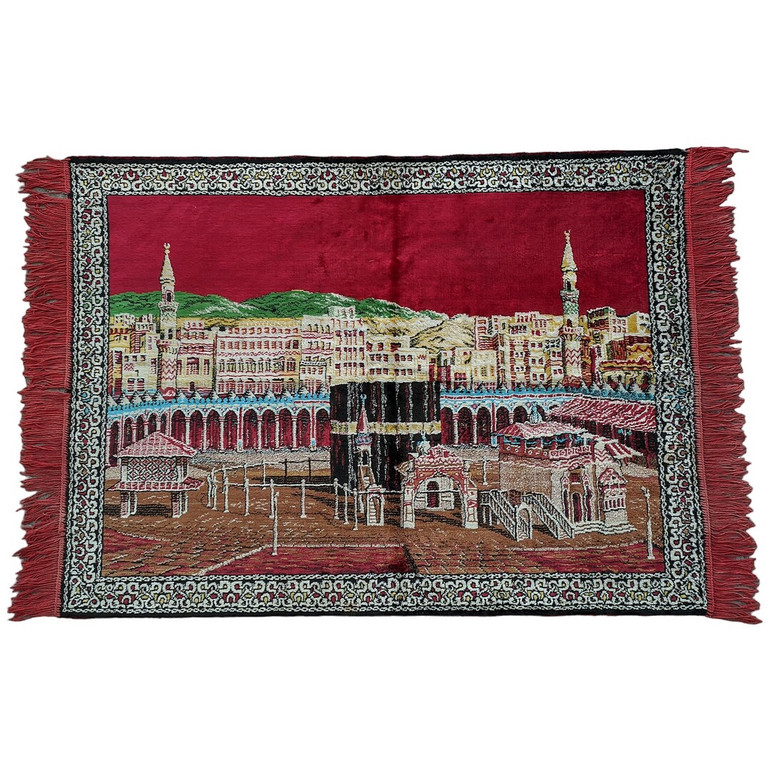 Exquisite Vintage Islamic Wall Rug - Tapestry - 1970s Mecca Kaaba Theme ...