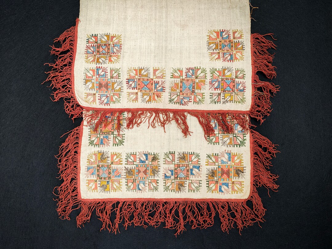 Antique Embroidered Textile Fringed Antique Textile - Etsy