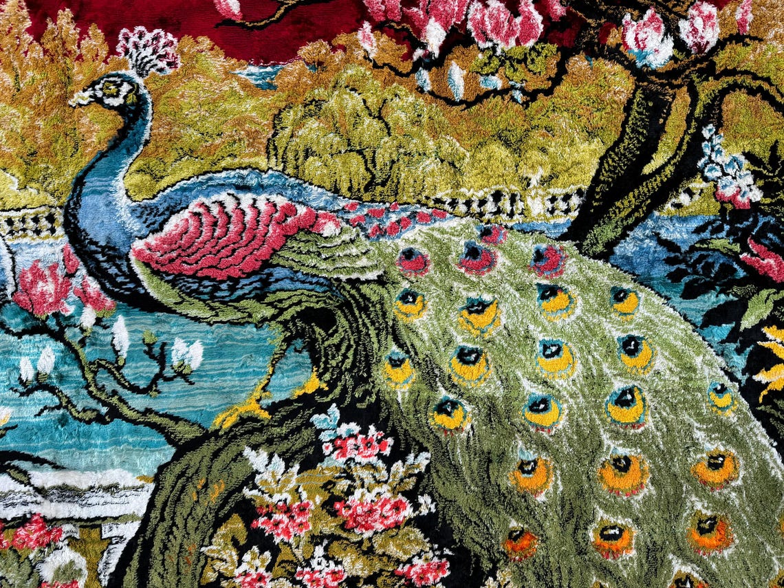 Vintage Peacocks Velvet Tapestry Wall Rug Wall Hanging Decor Home Decor ...