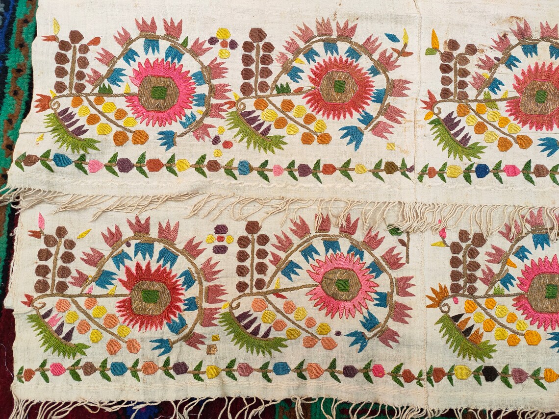 Antique Embroidered Colorful Large Textile 245 X 125 Cm Madder Floral ...