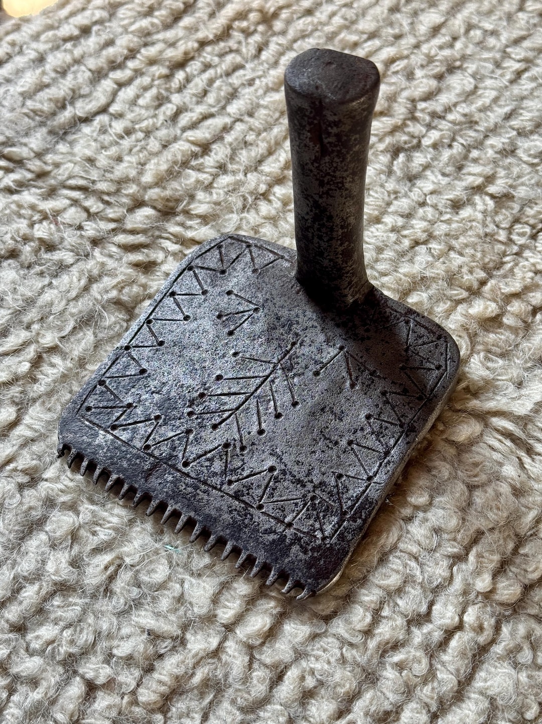 Antique Kirkit: 18th C. Cast Iron Weaving Comb – Engraved Rug Beater ...