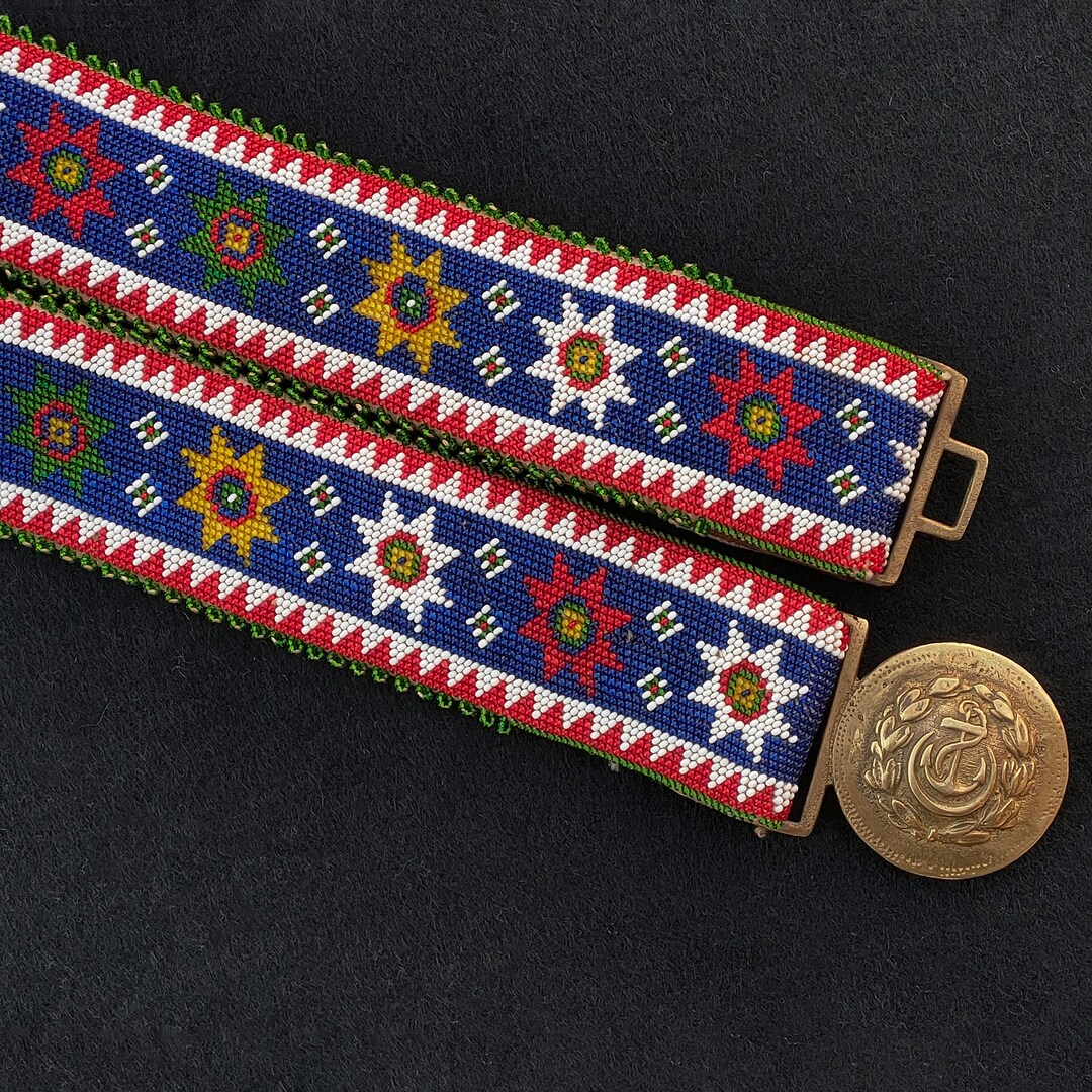 Antique Rare Beaded Belt | Prison Beadwork Belt | Glass Beaded Floral ...