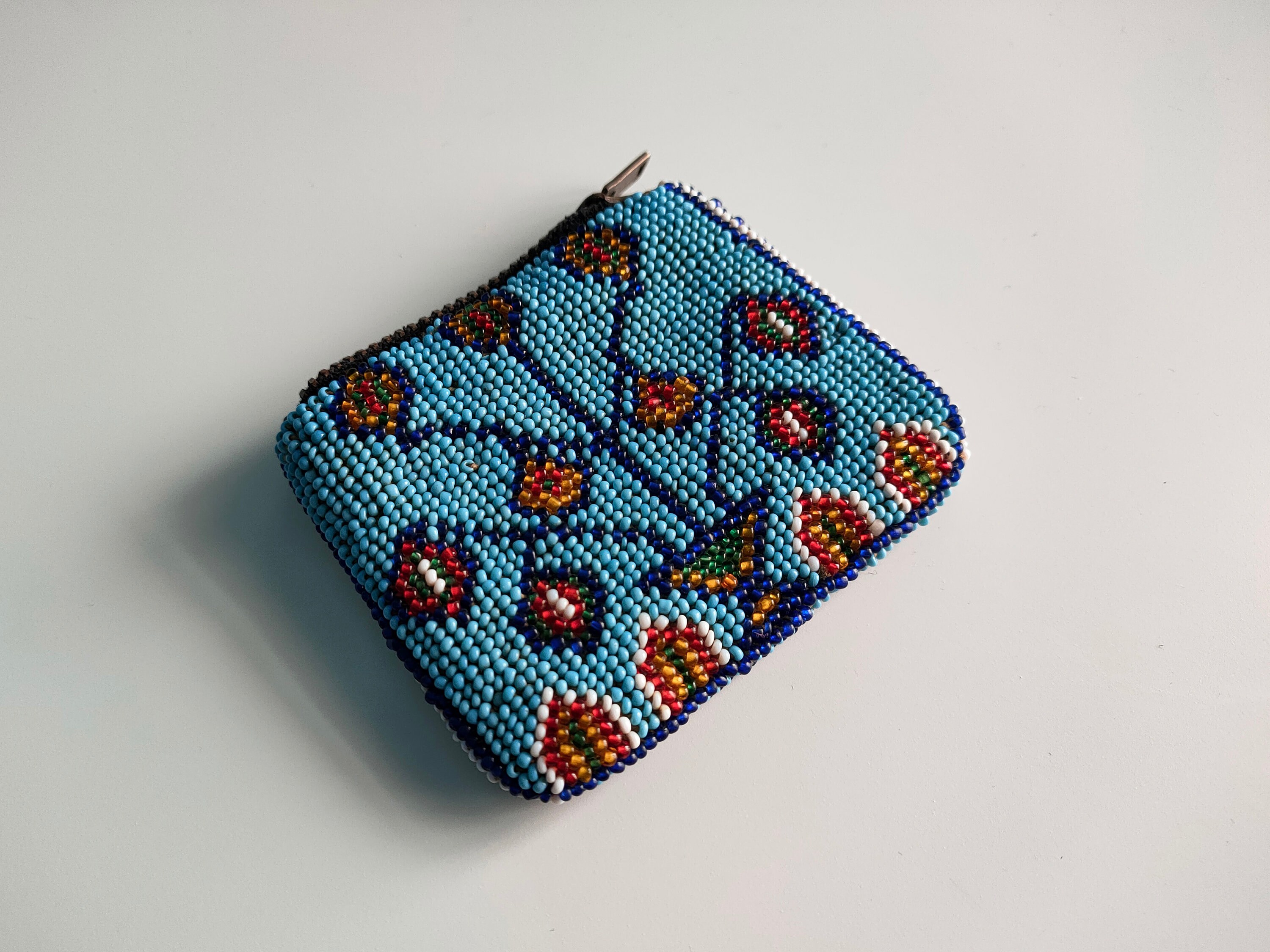 Antique Beadwork Coin Purse Zipper Blue Beaded Gold / Coin Pouch ...