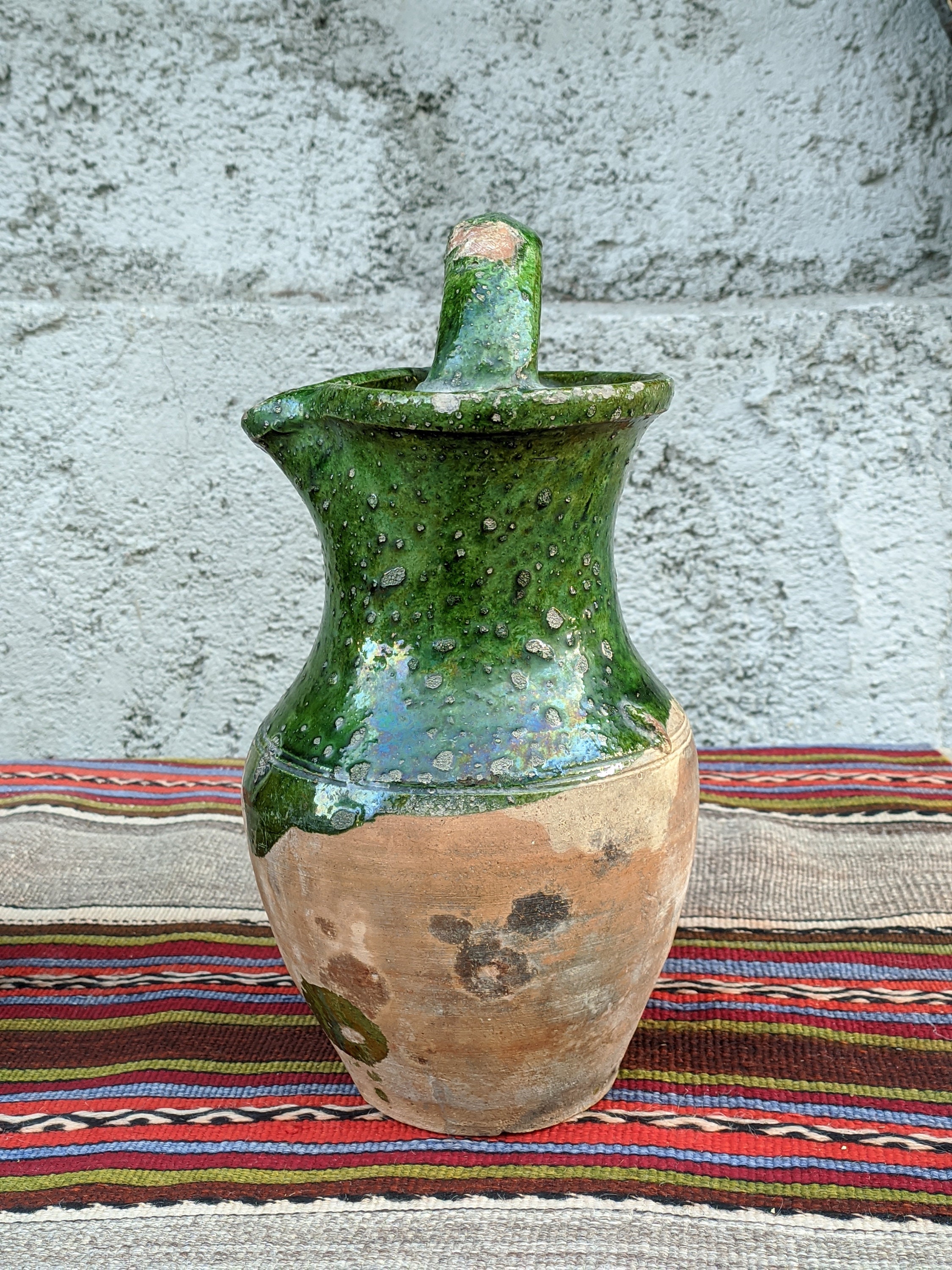 Antique Green Glaze Pot With Handle Handmade Pottery Vase Clay Pot ...