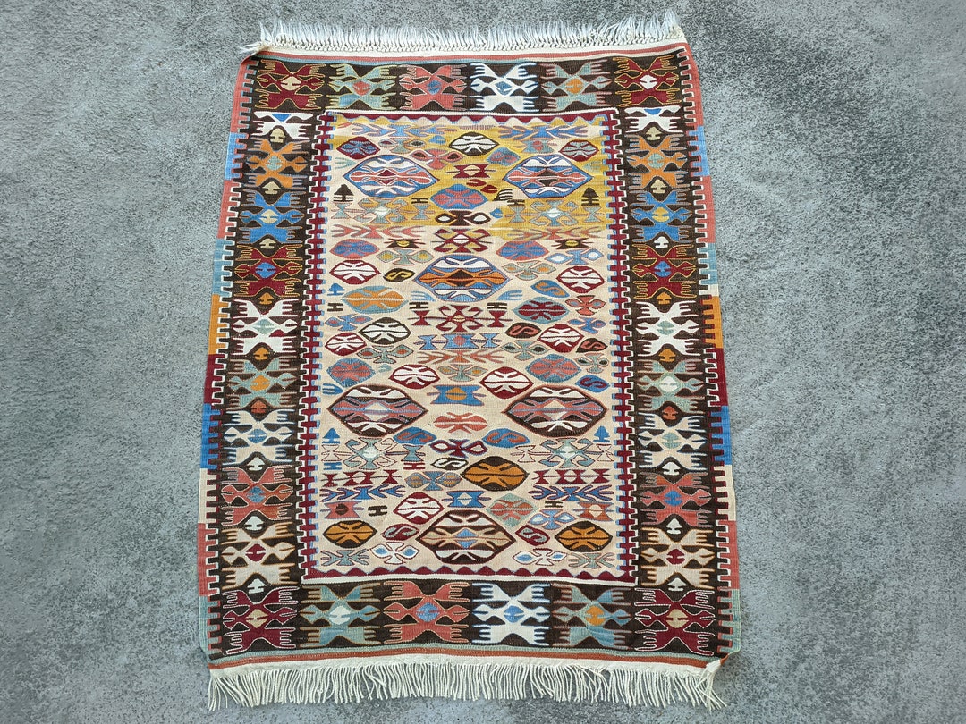 Vintage 3x4 Small Colorful Kilim Rug | Vintage Bohemian Handmade Small ...