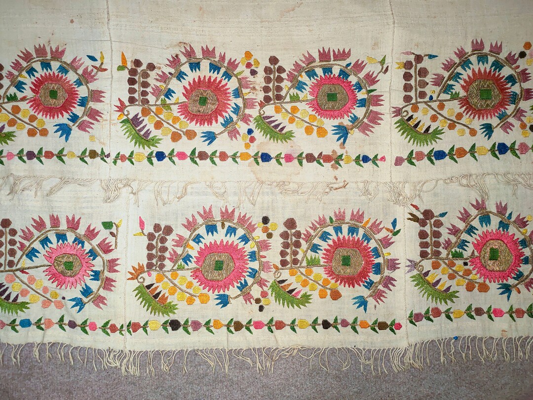 Antique Embroidered Colorful Large Textile 245 X 125 Cm Madder Floral ...