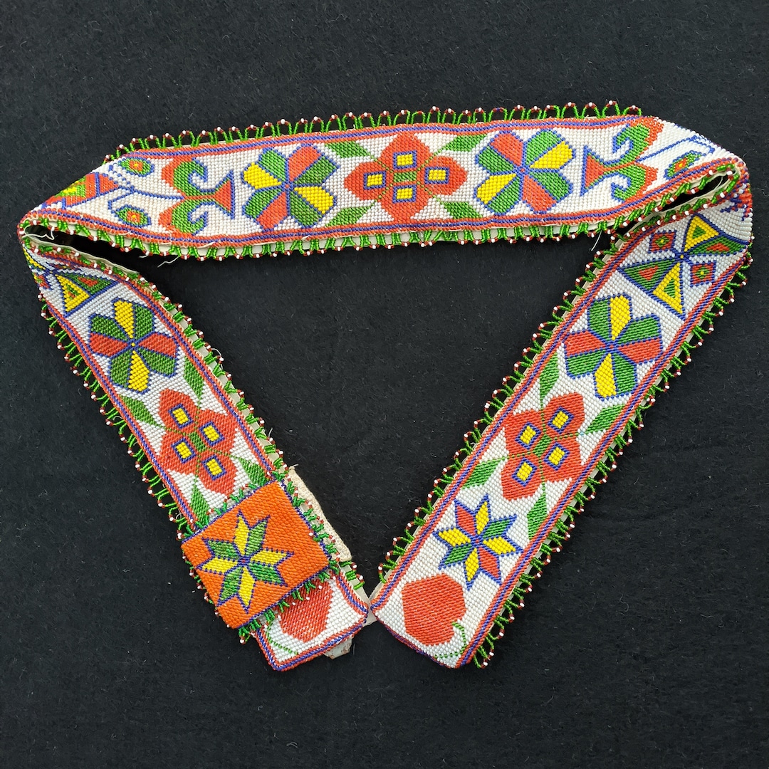 Vintage Beaded Belt | Prison Beadwork Belt | Glass Beaded Floral Belt ...