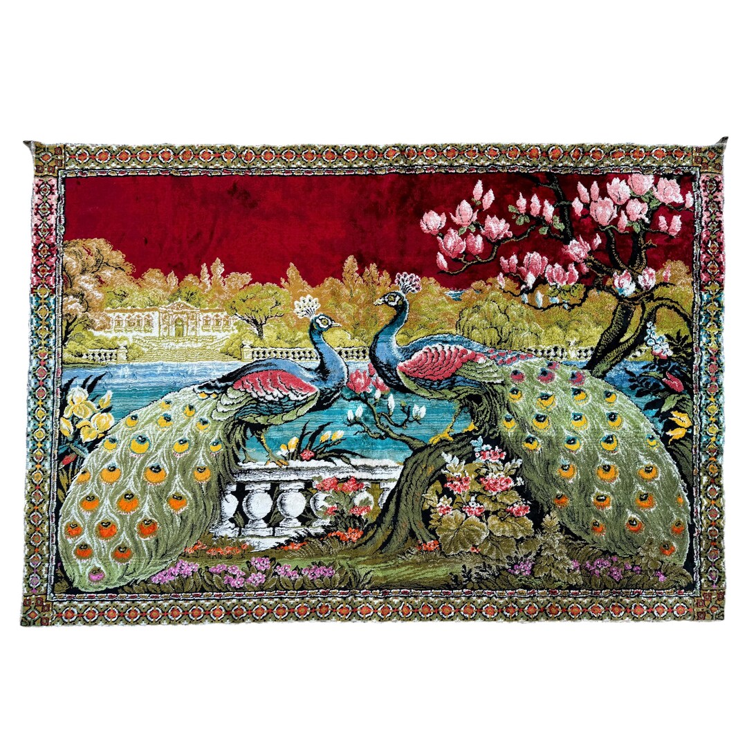 Vintage Peacocks Velvet Tapestry Wall Rug Wall Hanging Decor Home Decor ...