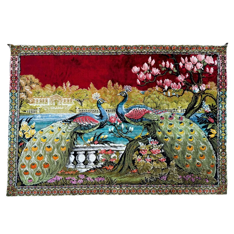 Vintage Peacocks Velvet Tapestry Wall Rug Wall Hanging Decor Home Decor ...