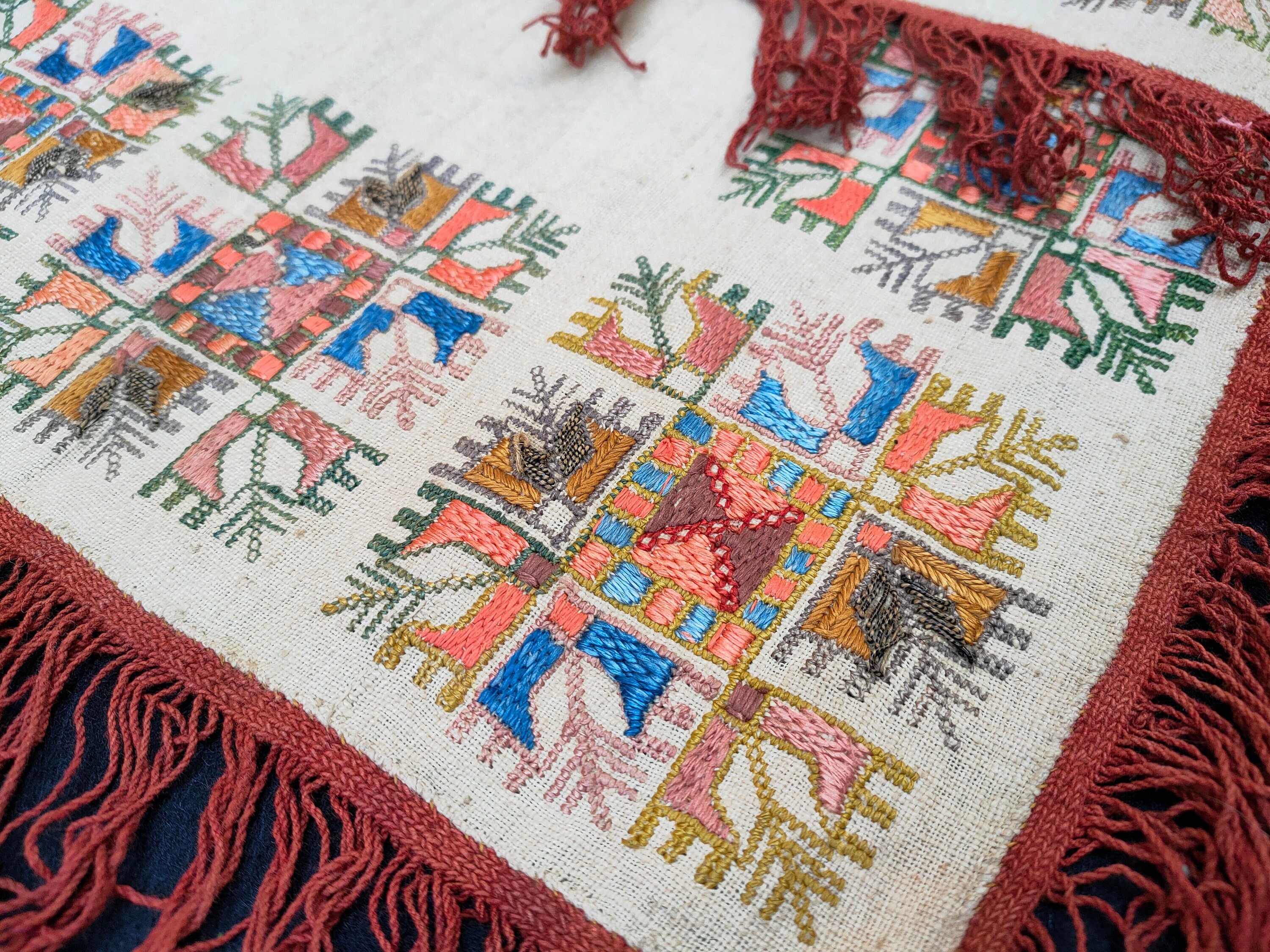 Antique Embroidered Textile Fringed Antique Textile Antique Embroidery ...
