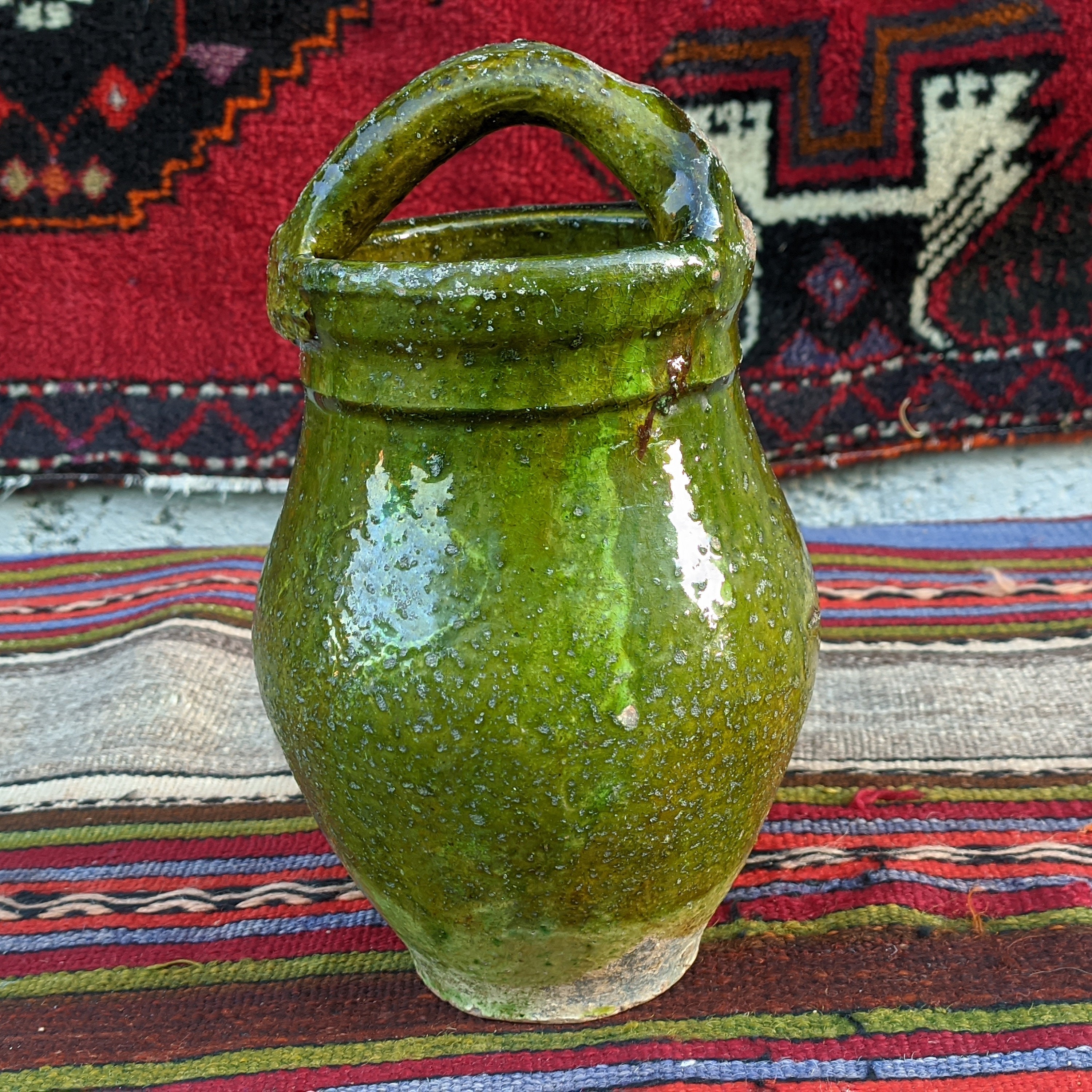 Antique Fully Green Glazed Pot With Handle Antique Pottery - Etsy