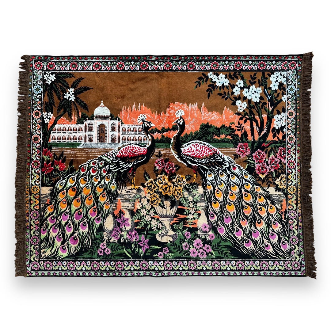 Vintage Peacocks Velvet Tapestry Wall Rug - Wall Hanging Decor - Home ...