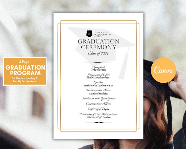 Classic Gold High School Graduation Ceremony Program Template Home ...