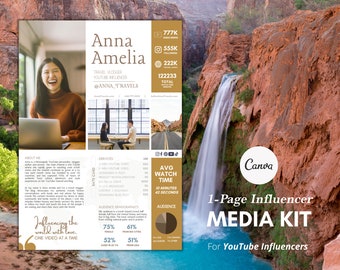 Youtube Star Media Kit Template, Single Page, Editable in Canva, Rate ...