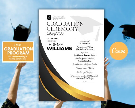 High School Graduation Ceremony Program Template Homeschool Black and ...