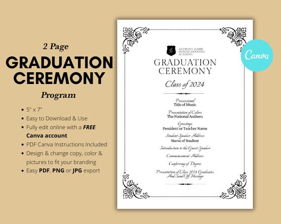 Formal Black High School Graduation Ceremony Program Template Home ...