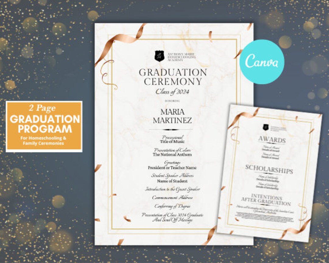 Rose Gold High School Graduation Ceremony Program Template Home School ...