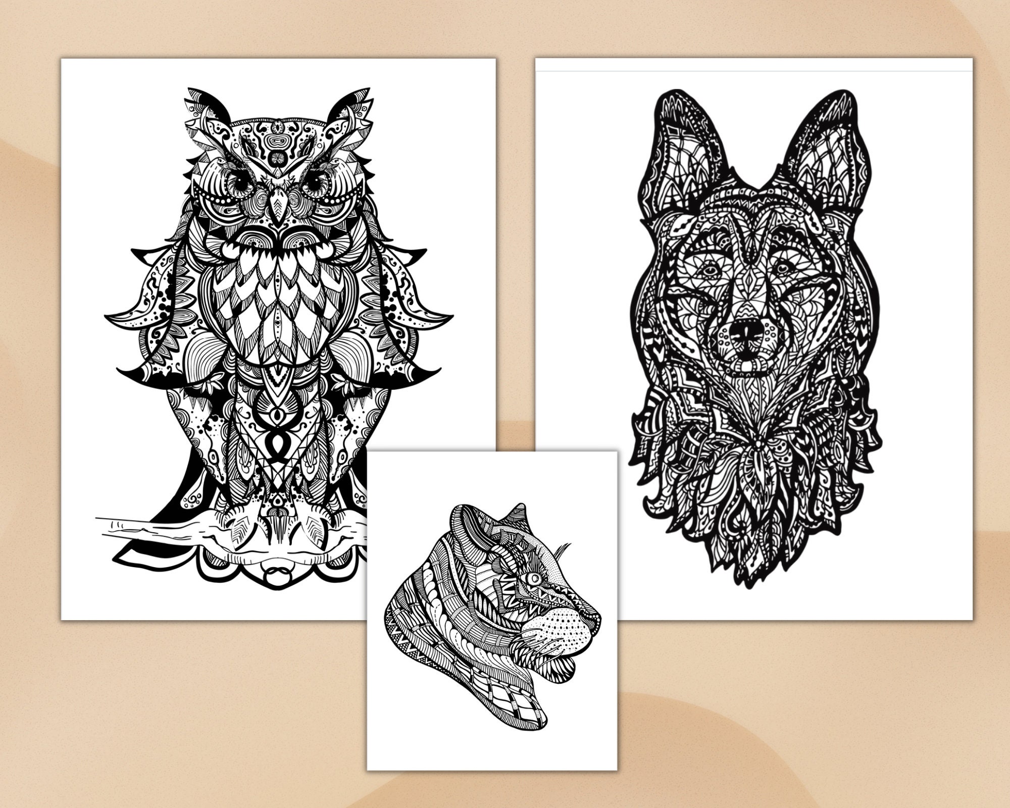 100 Printable Pages of Mindfulness, Mandala Animals Flowers Trees ...