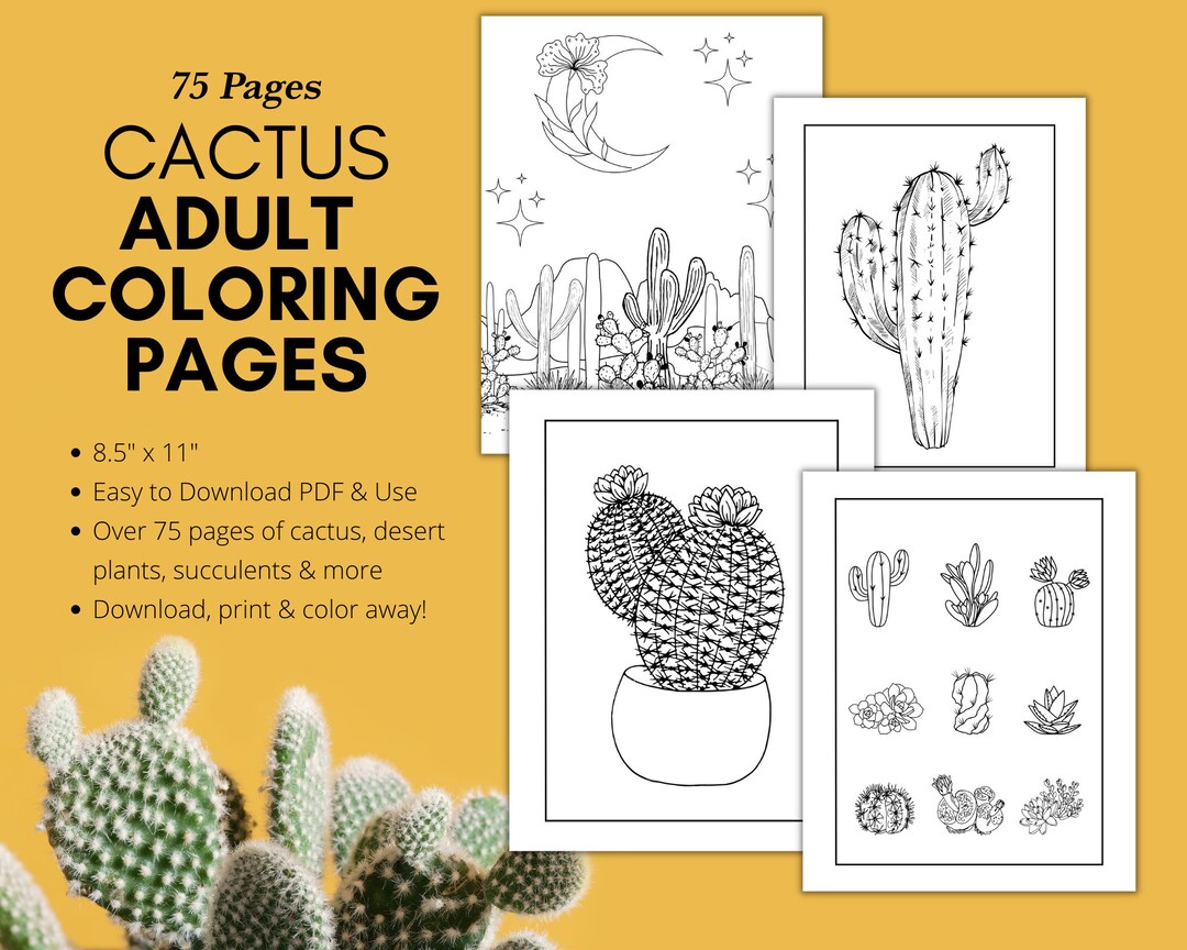 75 Succulent & Cactus Coloring Pages for Adults – Printable Flower ...