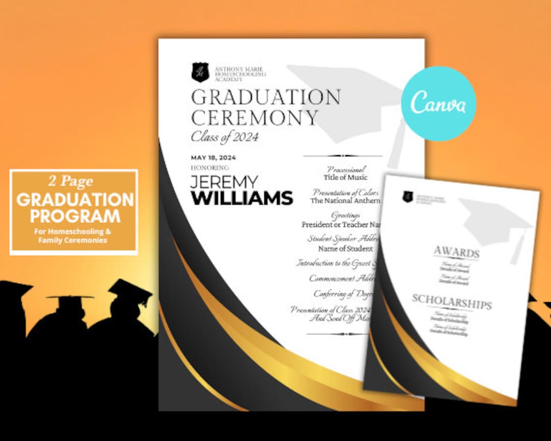 High School Graduation Ceremony Program Template Homeschool Black and ...