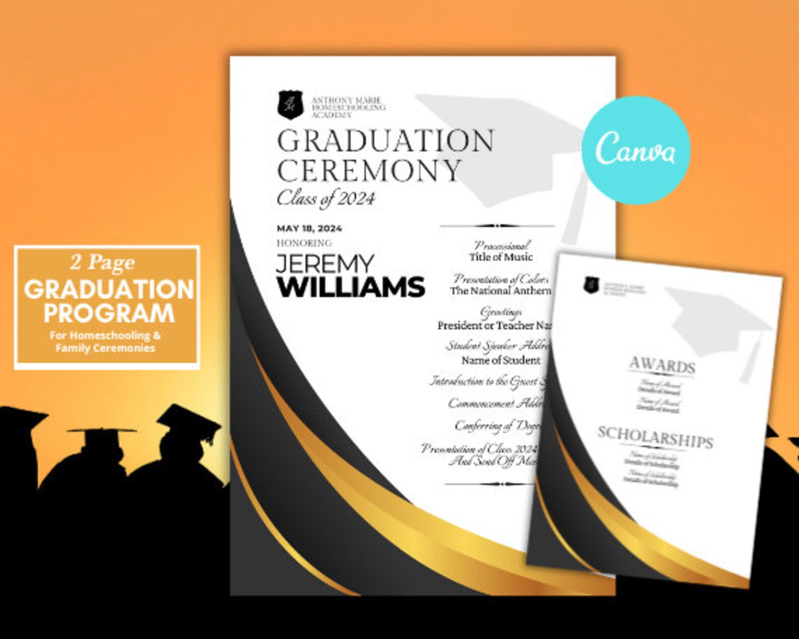 High School Graduation Ceremony Program Template Homeschool Black and ...